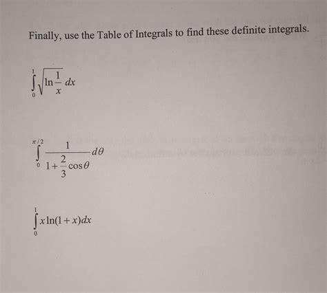 Solved Finally Use The Table Of Integrals To Find These Chegg
