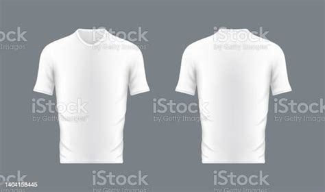 앞뒤의 흰색 티셔츠 티셔츠의 모형 폴로를위한 티셔츠의 흰색 모형 짧은 소매를 가진 3d 티셔츠 빈 디자인 템플릿입니다 스포츠 유니폼 및 프로모션을위한 현실적인 모형 벡터 0