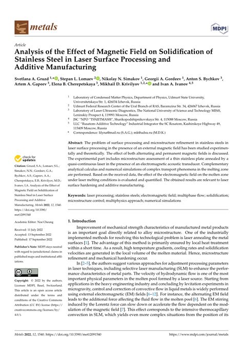 Pdf Analysis Of The Effect Of Magnetic Field On Solidification Of Stainless Steel In Laser