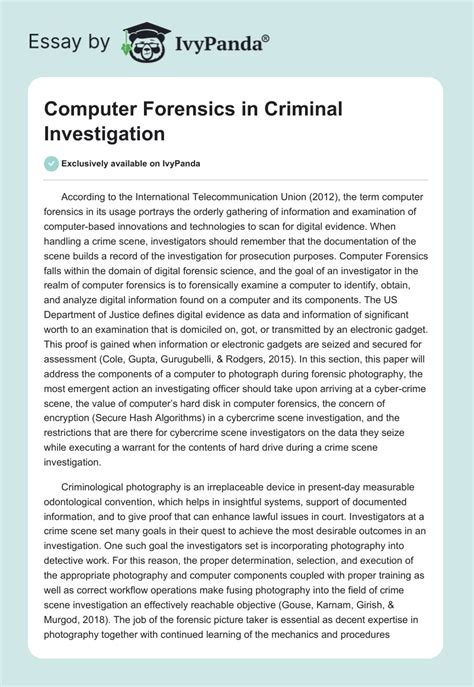 Computer Forensics In Criminal Investigation 2815 Words Research Paper Example