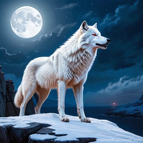 Wolf Howling At The Moon While Standing On A Cliff Prompts Stable