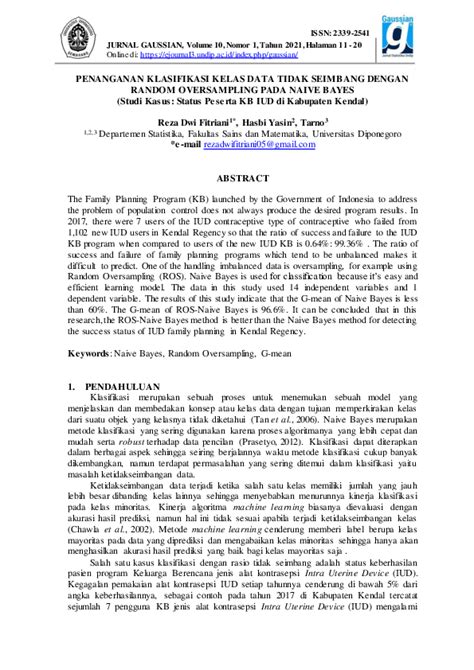 Pdf Penanganan Klasifikasi Kelas Data Tidak Seimbang Dengan Random Oversampling Pada Naive