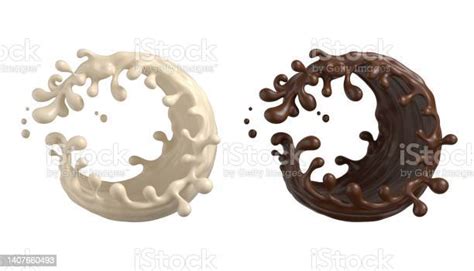 화이트 배경에 고립 된 다크 초콜릿과 화이트 초콜릿과 밀크 스플래시 클리핑 경로 3d 일러스트레이션을 포함합니다 신선함에 대한 스톡 사진 및 기타 이미지 Istock