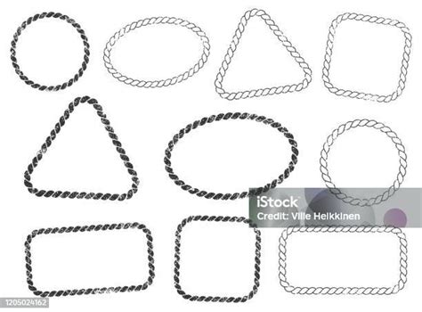 로프 패턴 기하학적 프레임 모양 세트입니다 항해 로프 테두리 실루엣 감촉 팩 벡터 그림입니다 흰색 배경에 격리 그런 지 스탬프 잉크 개체 그룹에 대한 스톡 벡터 아트 및