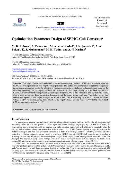 Pdf Optimization Parameter Design Of Sepic Cuk Converter