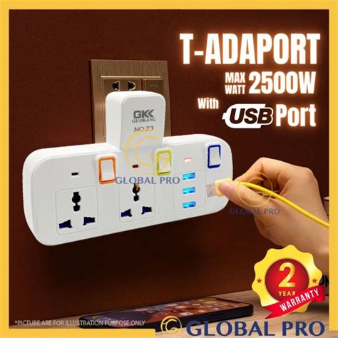 T Adaport Multi Socket 2a Usb Universal Extension Plug Neon Indicator Wall Socket Universal