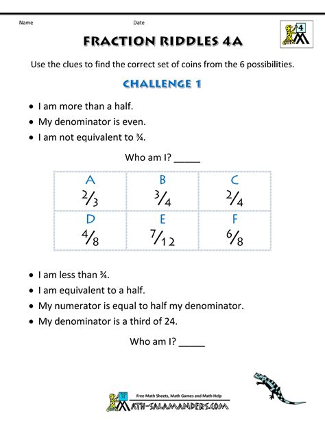 Fraction Riddles Math Worksheet