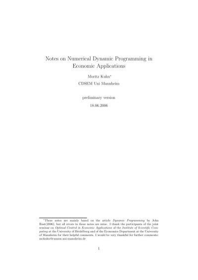 Notes On Numerical Dynamic Programming In Economic Applications