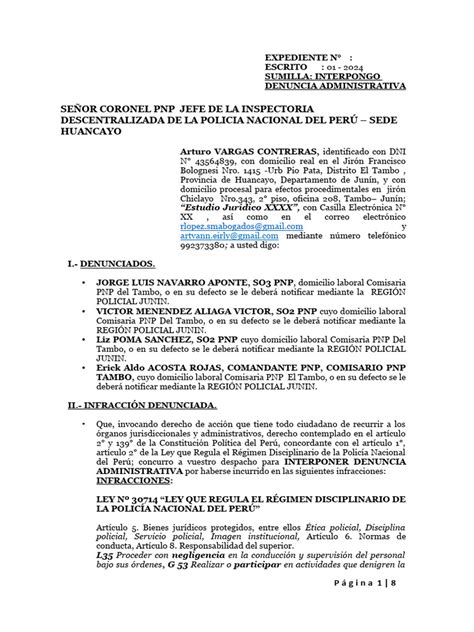 Escrito Denuncia Administrativa Inspectoria Pdf Policía Justicia