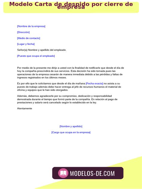 Carta Despido Por Cierre Empresa Pdf