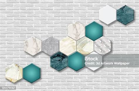 3d 벽지 벽화 배경 회색 벽 벽돌에 육각형 모양과 대리석 0명에 대한 스톡 사진 및 기타 이미지 0명 3차원 형태 개념 Istock