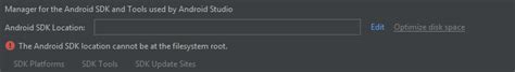 The Android Sdk Cannot Be At The Filesystem Root I Have Problem In This Issue Stack Overflow