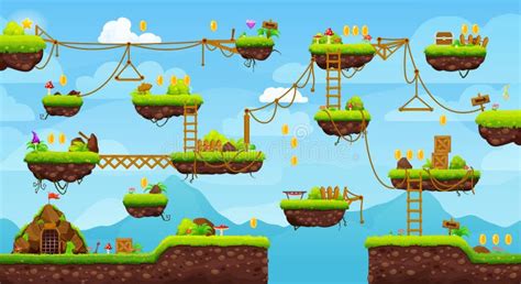 2d Arcade Game Level Map Interface Gui Platforms Stock Vector