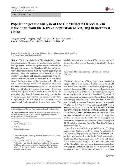 Population Genetic Analysis Of The Globalfiler Str Loci In 748