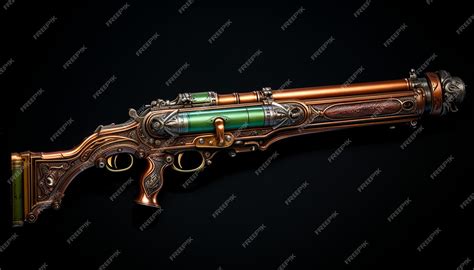 Premium Ai Image Artificers Steampunk Double Barrel Shotgun Green Tubes