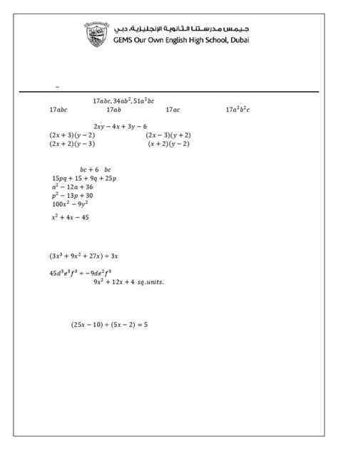 revision factorisation pdf