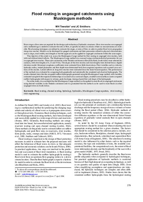 Pdf Flood Routing In Ungauged Catchments Using Muskingum Methods