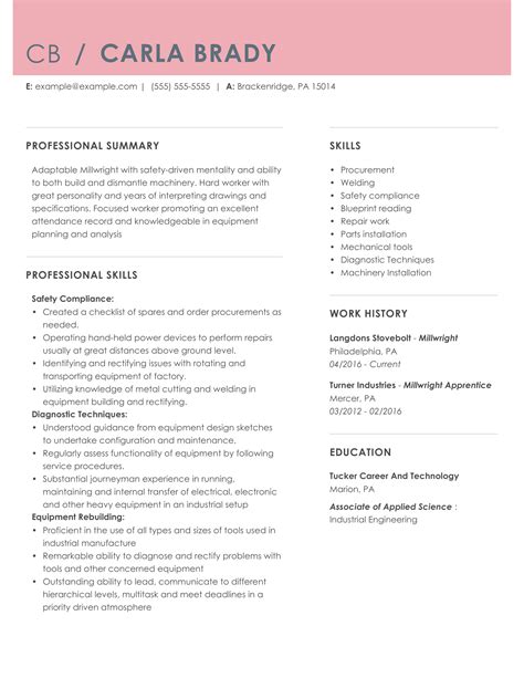 Quality Millwright Resume Example Myperfectresume