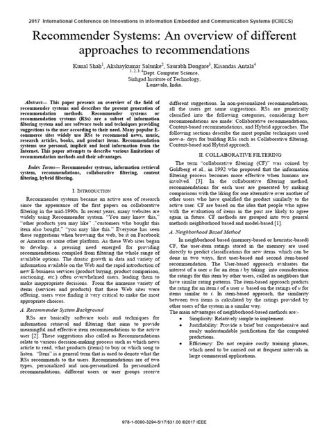 Recommender Systems An Overview Of Different Approaches To Recommendations Pdf Computing