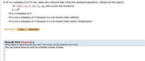 Solved Is W Is A Subspace Of V If Not State Why Assume Chegg Com