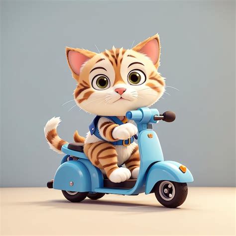 Cute Cat Scooter Ride Cartoon Transportation Illustration Premium Ai