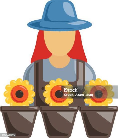 여성 화초 재배 개념 꽃 디자이너 벡터 컬러 아이콘 디자인 잔디밭과 정원 가꾸기 기호 농장과 식물 간판 농업 및 원예 장비 스톡 일러스트레이션 나뭇가지에 대한 스톡 벡터