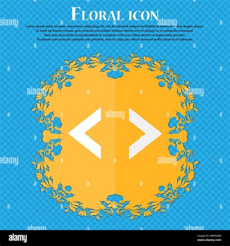 Code Sign Icon Programmer Symbol Floral Flat Design On A Blue Abstract Background With Place