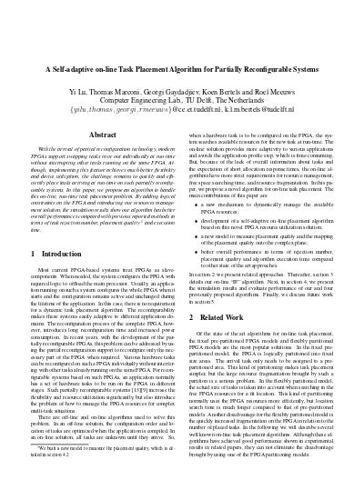 A Self Adaptive On Line Task Placement Algorithm For Partially Reconfigurable Systems Yi Lu