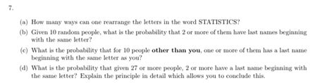 Solved 7 A How Many Ways Can One Rearrange The Letters In