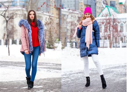 Deux Femmes Collage Portrait Complet De Corps De Jeunes Filles Magnifiques Photo Stock Image