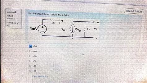 Solved Question For The Circuit Shown Below V In V Is Chegg