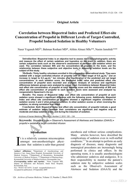 Pdf Correlation Between Bispectral Index And Predicted Effect Site