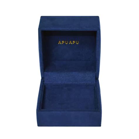 Custom Navy Blue Suede Jewelry Box With Gold Foil Logo