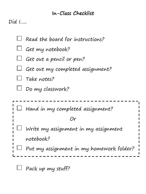 Did I In Class Checklist Pdf