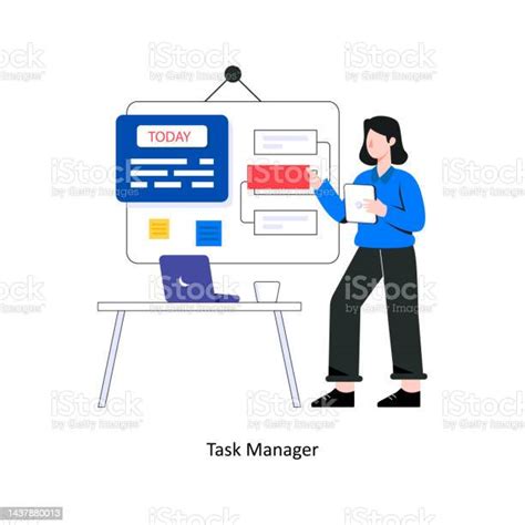 작업 관리자 플랫 스타일 디자인 벡터 일러스트 레이 션입니다 스톡 일러스트레이션 개념에 대한 스톡 벡터 아트 및 기타 이미지 개념 개발 경영자 Istock