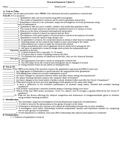 Practical Research 2 Quiz 3 Pdf Quantitative Research Data