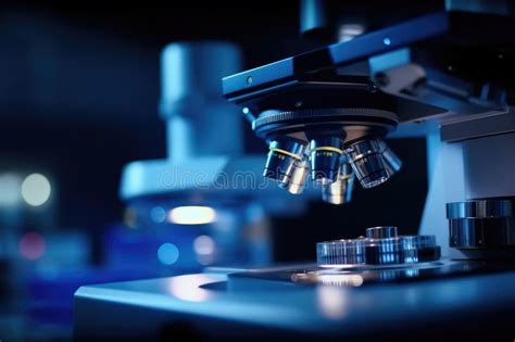 Scientist Analyzing Microscope Slide Microscope In A Scientific Research Laboratory Stock