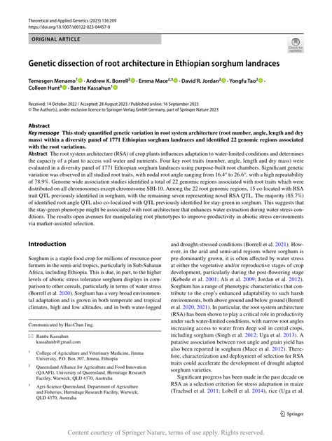 Genetic Dissection Of Root Architecture In Ethiopian Sorghum Landraces Request Pdf
