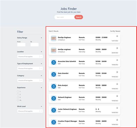 Create The Filter Results Component On The Jobs Page · Issue 28