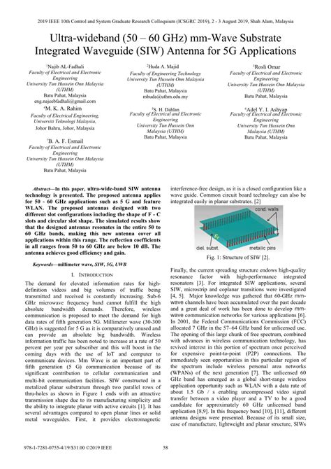 Pdf Ultra Wideband 50 60 Ghz Mm Wave Substrate Integrated Waveguide Siw Antenna For 5g