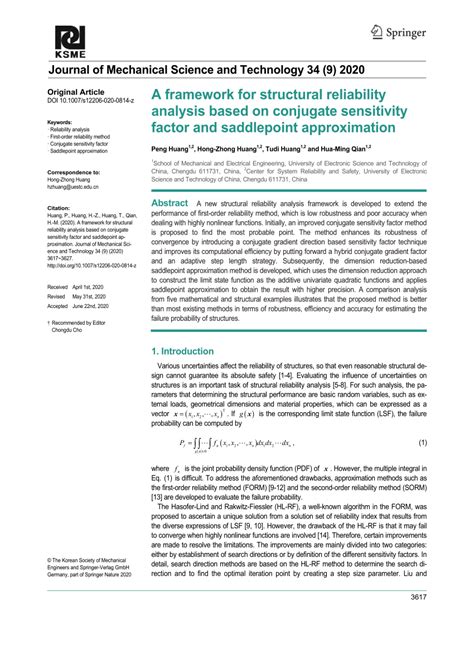 Pdf A Framework For Structural Reliability Analysis Based On Conjugate Sensitivity Factor And
