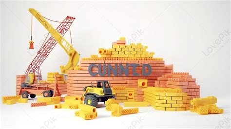 몰입형 3d 렌더링 깨끗한 흰색 배경에 벽돌 텍스트 및 보안 장치를 갖춘 건설 테마 디자인 주의 배경 설계 배경 깨끗 배경 이미지 Hd 주의 설계 깨끗 배경