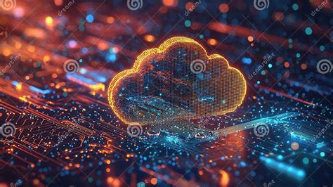 The Illustration Depicts Digital Cloud Computing Cyber Security And Data Network Protection