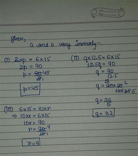 If A And B Vary Inversely To Each Other Then Find The Values Of P Q And Rdon T Spam Please
