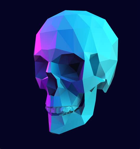 Polygonal Skull Illustration Vector 3d Low Poly Design With Violet And