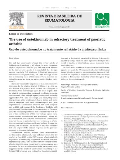 The Use Of Ustekinumab In Refractory Treatment Of Psoriatic Arthritis