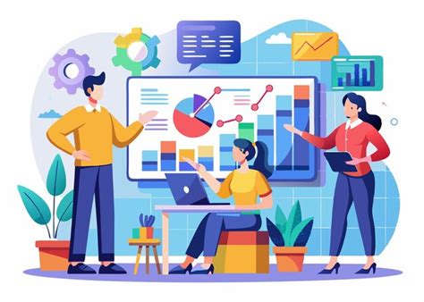 Team Collaboration And Data Analysis In A Business Meeting Vector