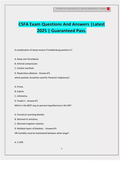 CSFA Exam Questions And Answers Latest 2025 Guaranteed Pass CSFA Stuvia US