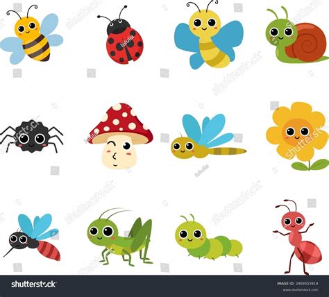 Cute Bugs Insects Cartoon Characters Bumblebee Stock Illustration