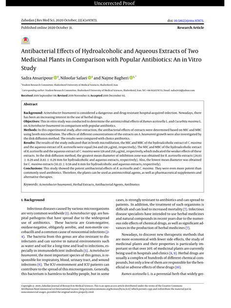 Pdf Antibacterial Effects Of Hydroalcoholic And Aqueous Extracts Of Two Medicinal Plants In